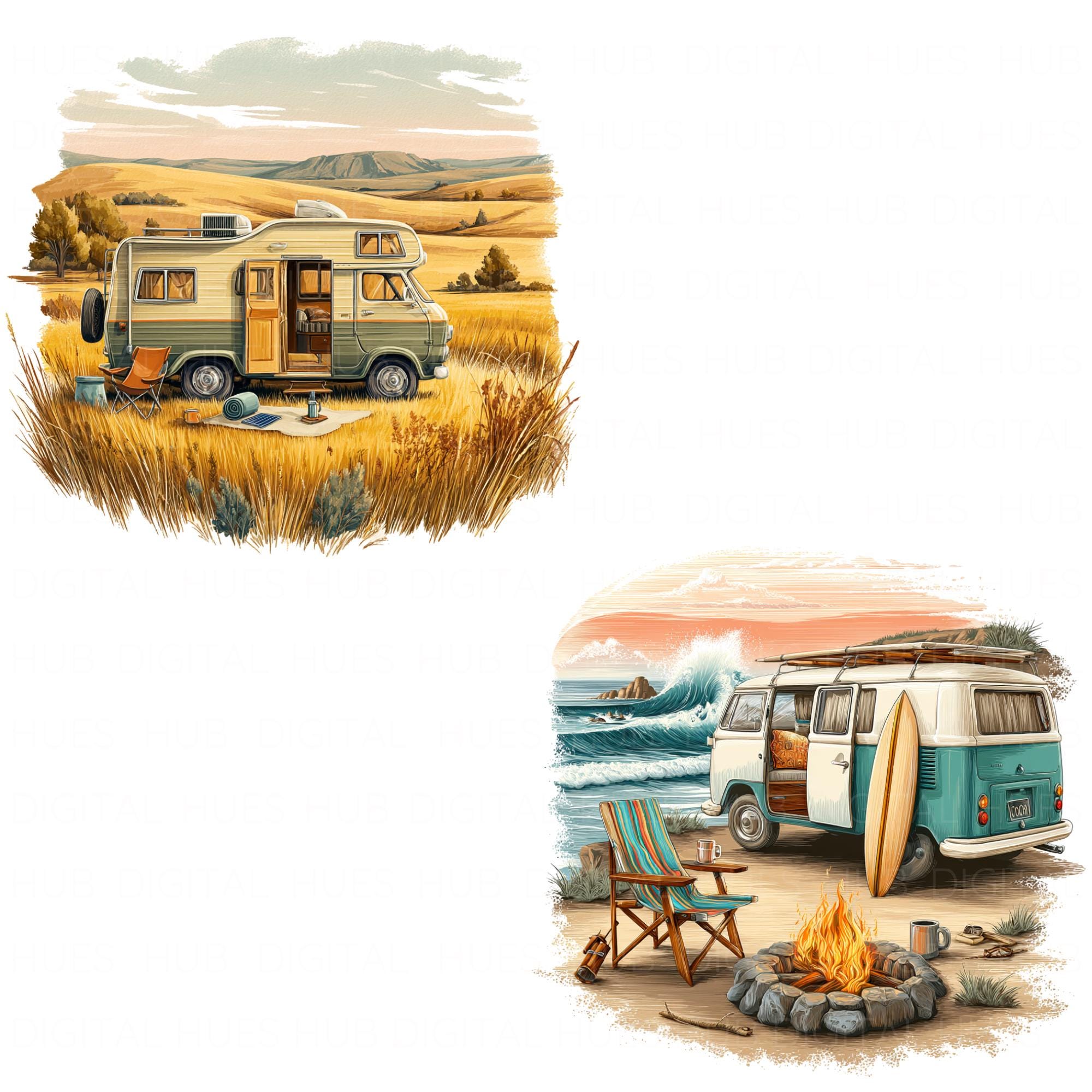 10 Camping Van Clipart Watercolor Outdoor Nature Adventure Traveling ...