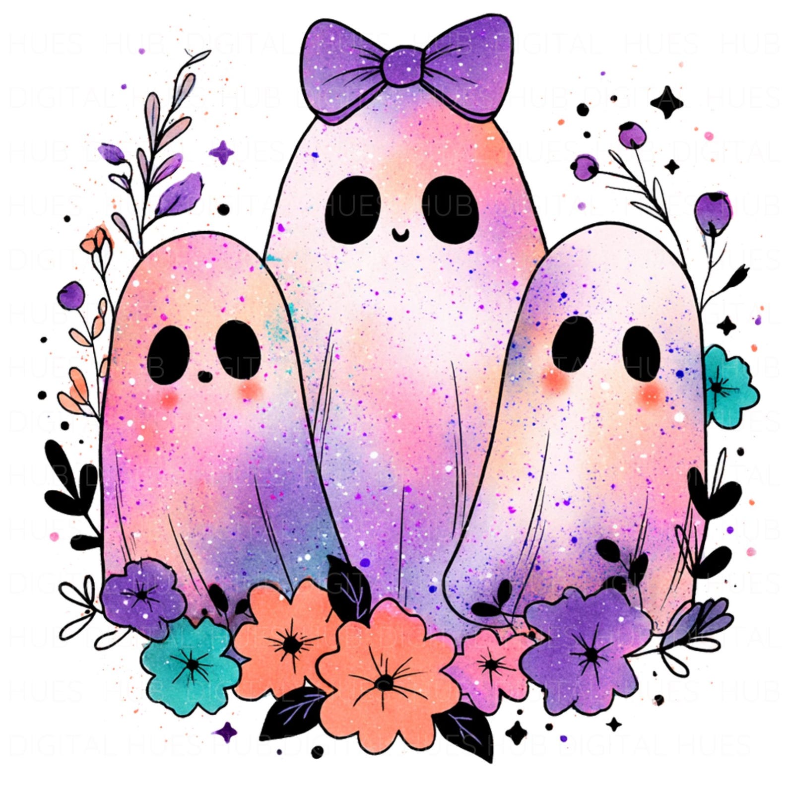 10 Cute Girly Ghosts With Bows Halloween Clipart Pastel Kawaii Ghosts ...
