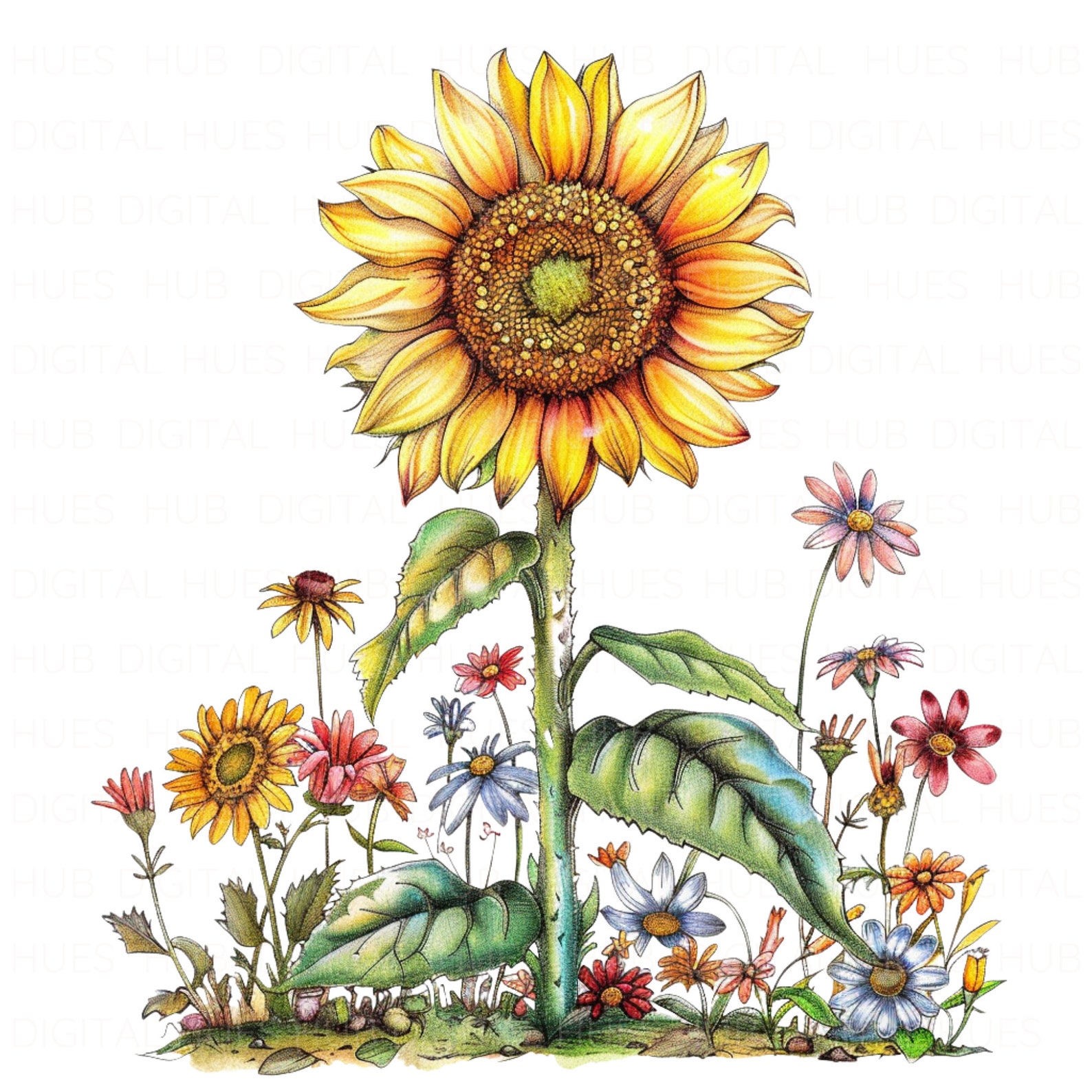 10 Sunflower Daisy Field Clipart Bundle Watercolor Nursery Sunflower ...