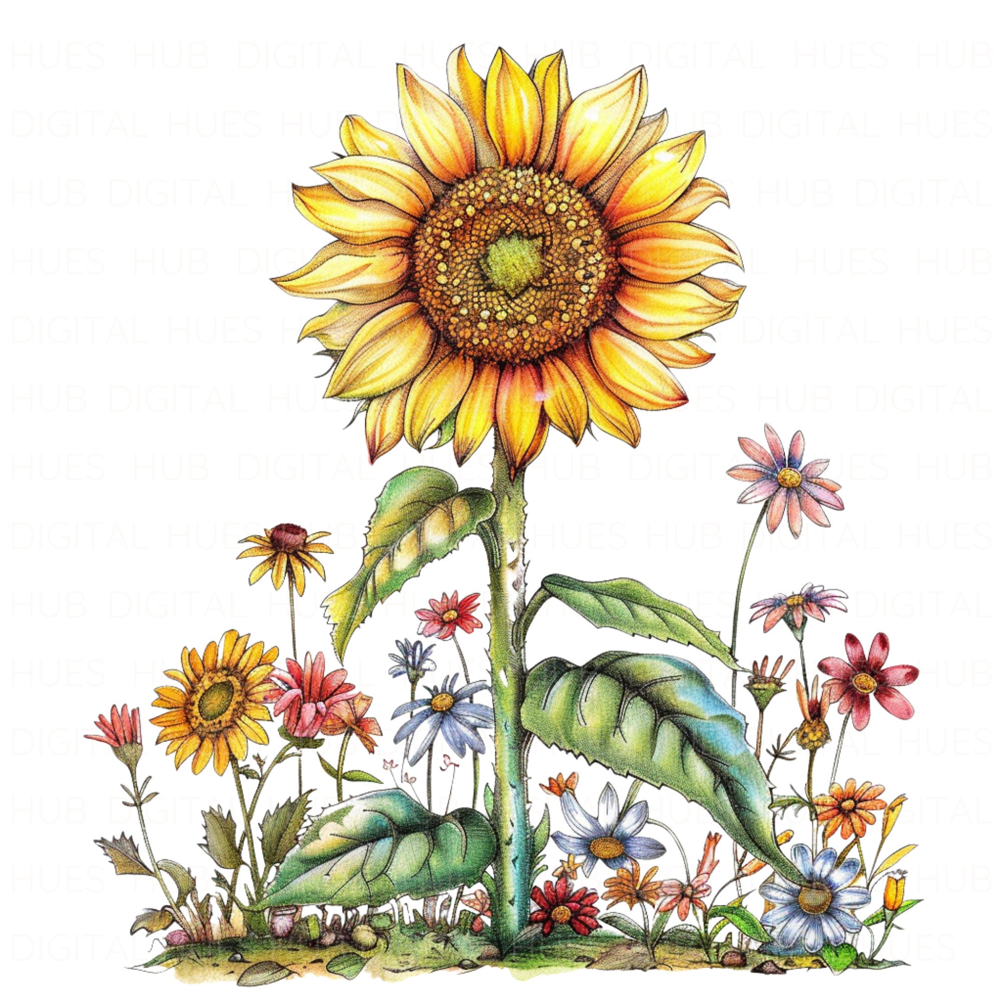10 Sunflower Daisy Field Clipart Bundle Watercolor Nursery Sunflower ...