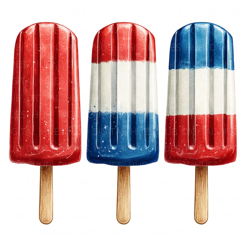 11 Patriotic Popsicles Clipart Watercolor Red White Blue Celebration ...