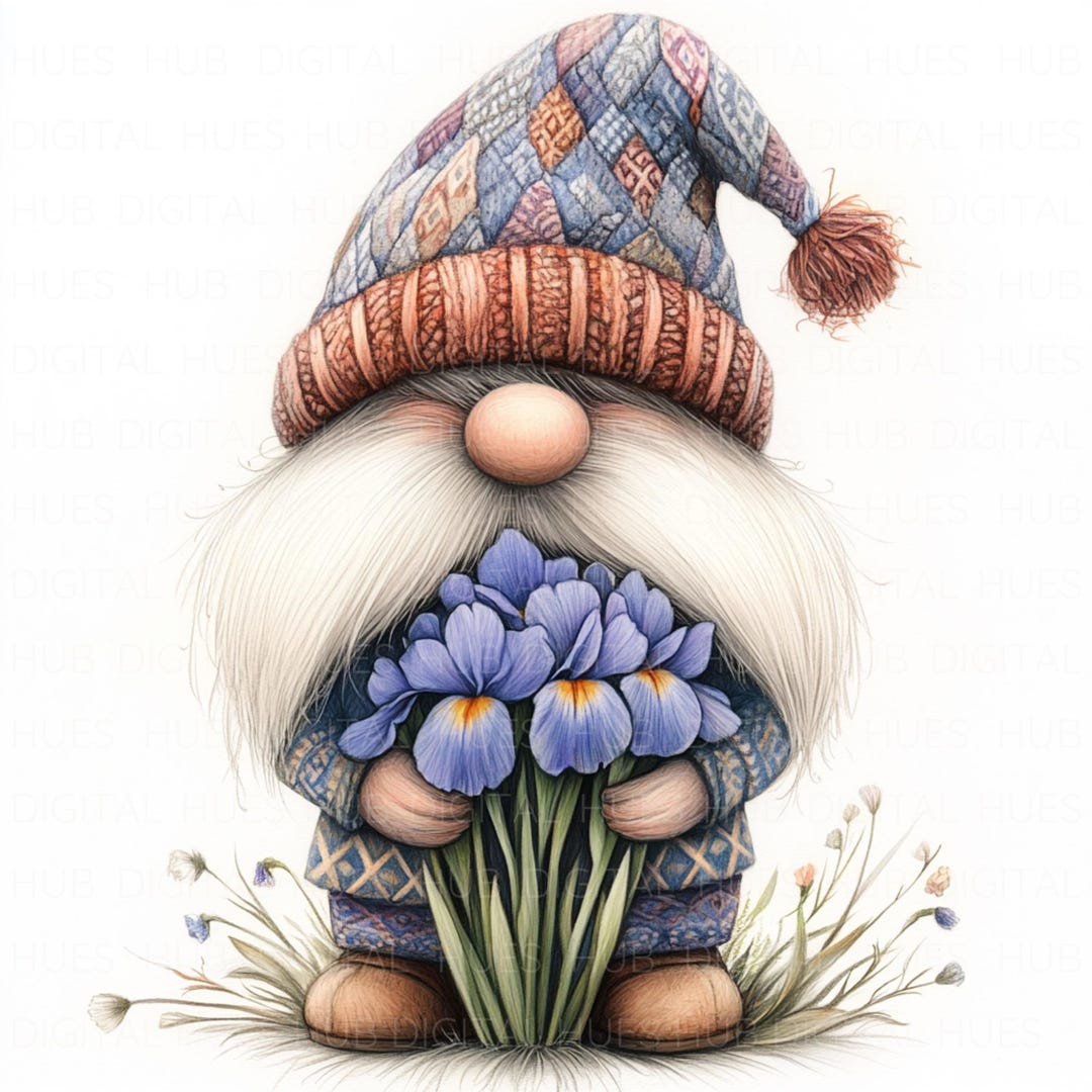 16 Easter Gnome With Spring Flower Bouquet Clipart Watercolor Gnome ...