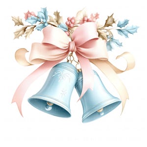 10 Pastel Christmas Bell Clipart Watercolor Festive Holiday Printable ...