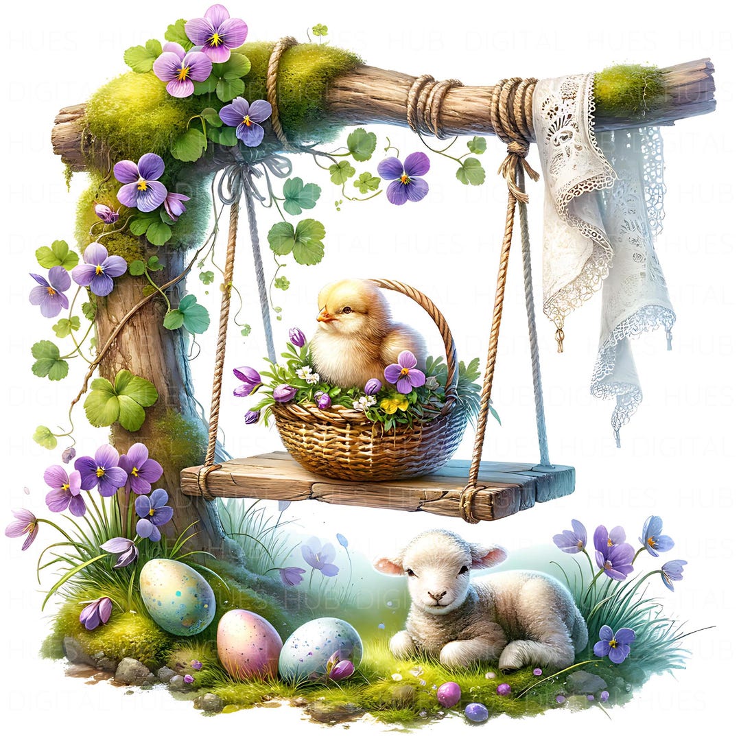 12 Easter Swing in Garden Clipart Watercolor Easter Spring Printable ...