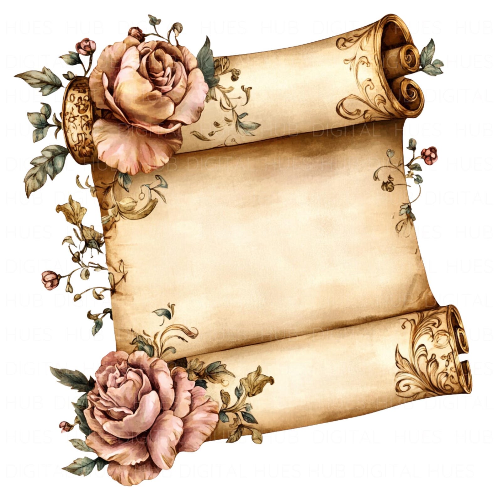 16 Vintage Floral Scroll Clipart Watercolor Antique Floral Old Paper ...