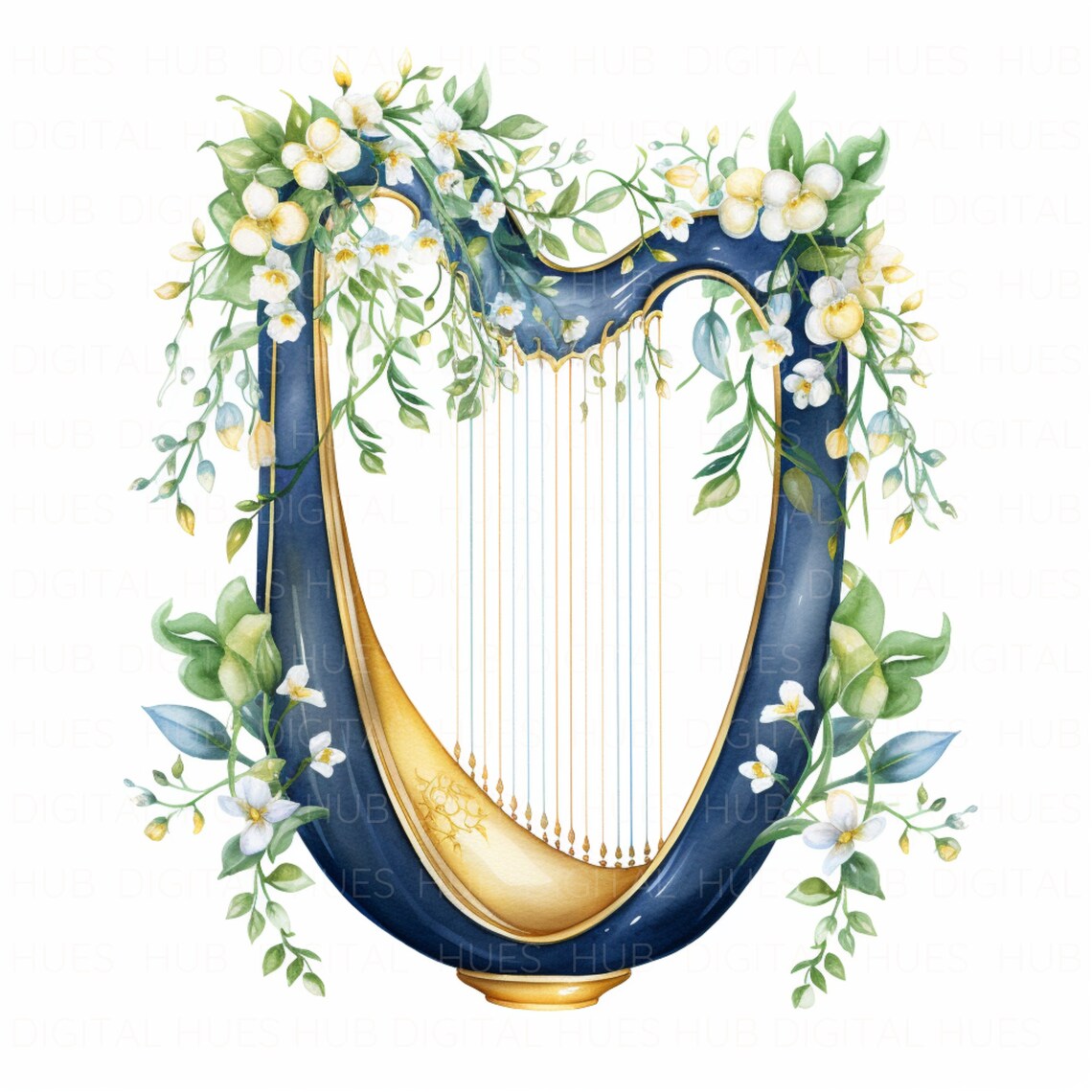 12 Watercolor Floral Harp Clipart Bundle Magic Lyre Printable High ...