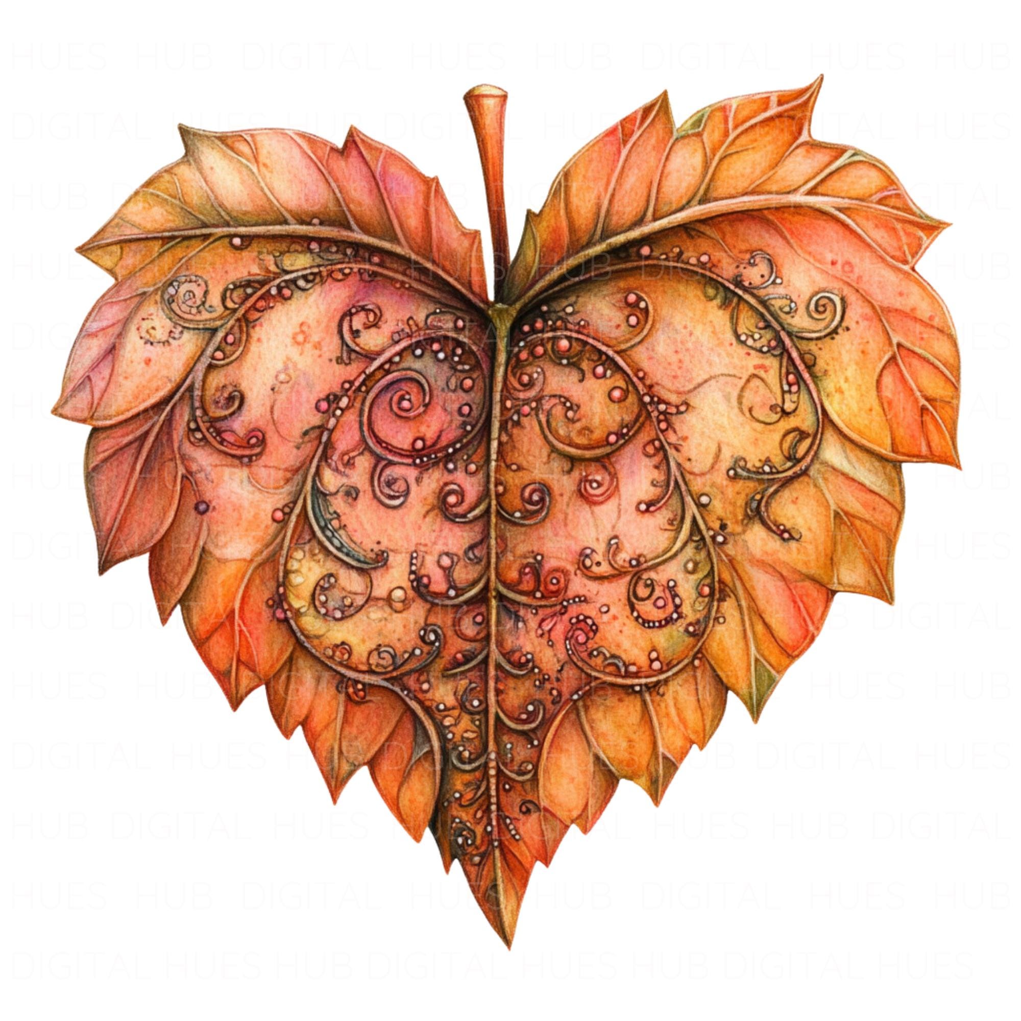 12 Heart Autumn Leaf Clipart Fall Leaves Heart Shape Printable High ...