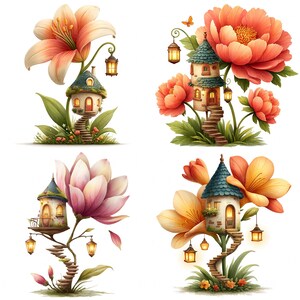 20 Fairy House Flower Clipart Watercolor Spring Flower Whimsical Fairy ...