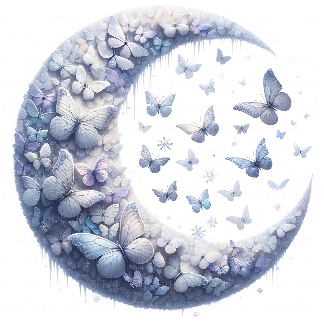 11 Butterfly Moon Clipart Watercolor Butterfly Art Moon Illustration ...