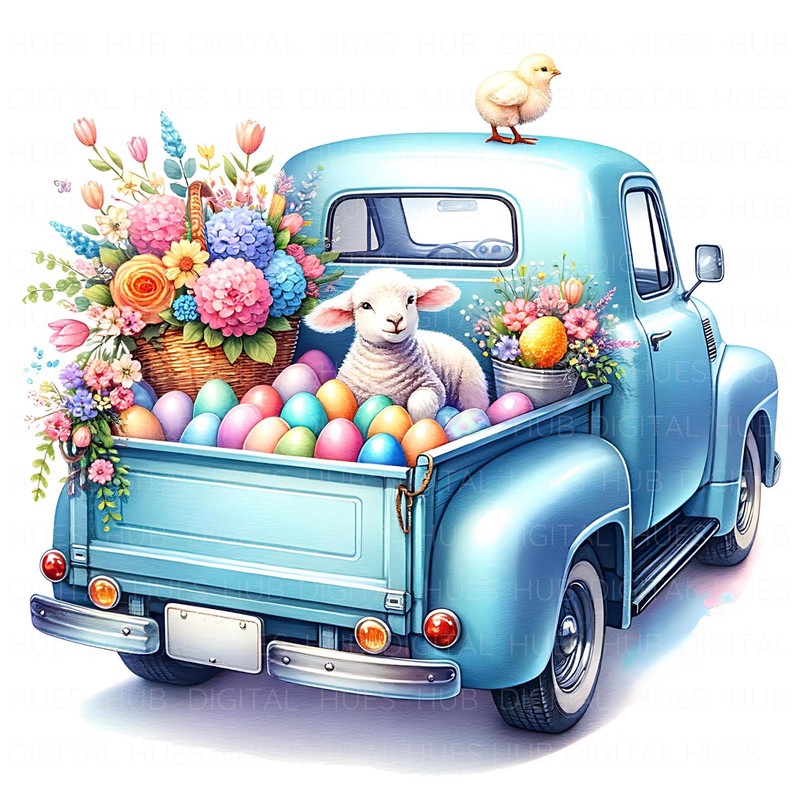 10 Easter Truck Clipart Watercolor Easter Spring Animal Printable High ...
