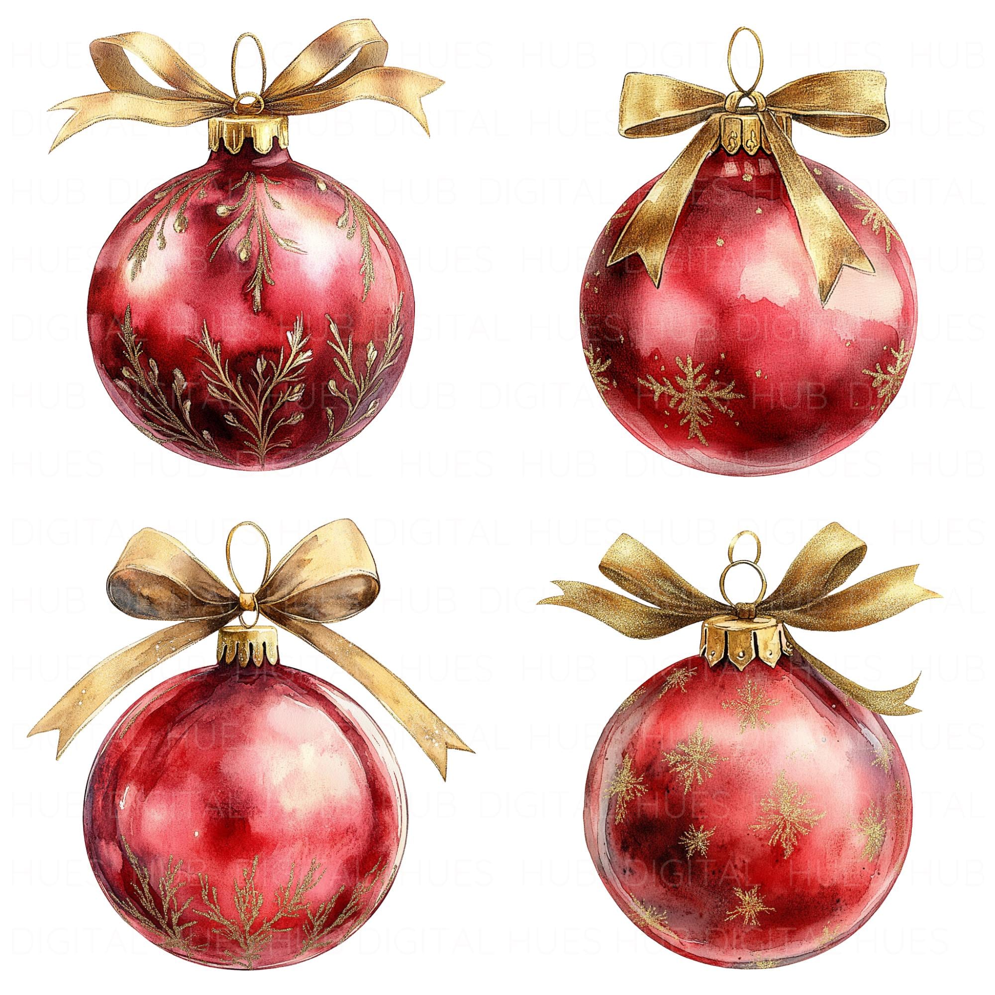 13 Simple Red Christmas Bauble Clipart Watercolor Festive Bauble ...