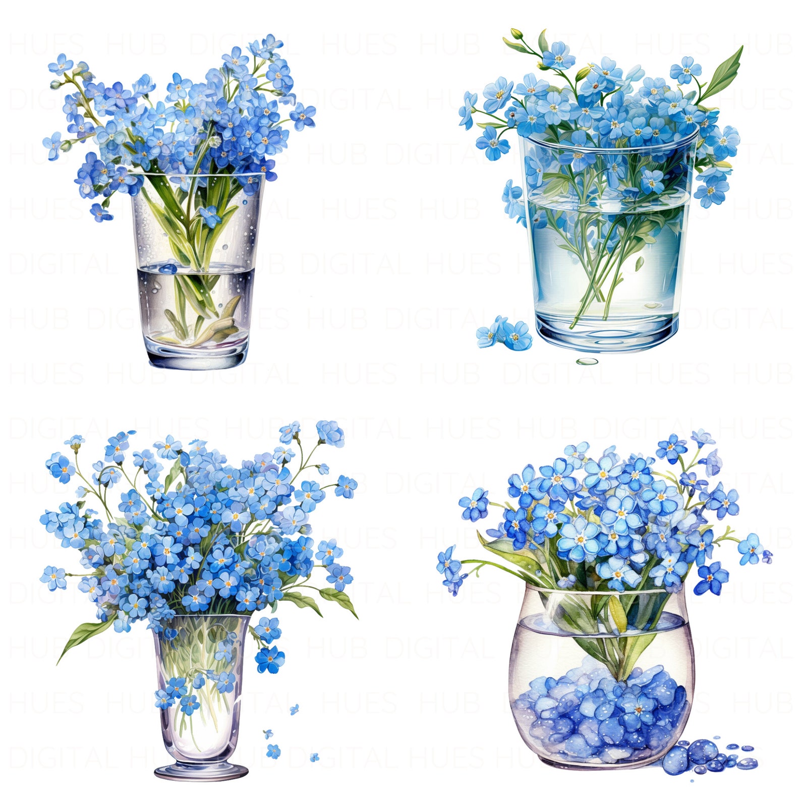 19 Forget Me Not Glass Vase Clipart Bundle Printable Flower Clipart ...