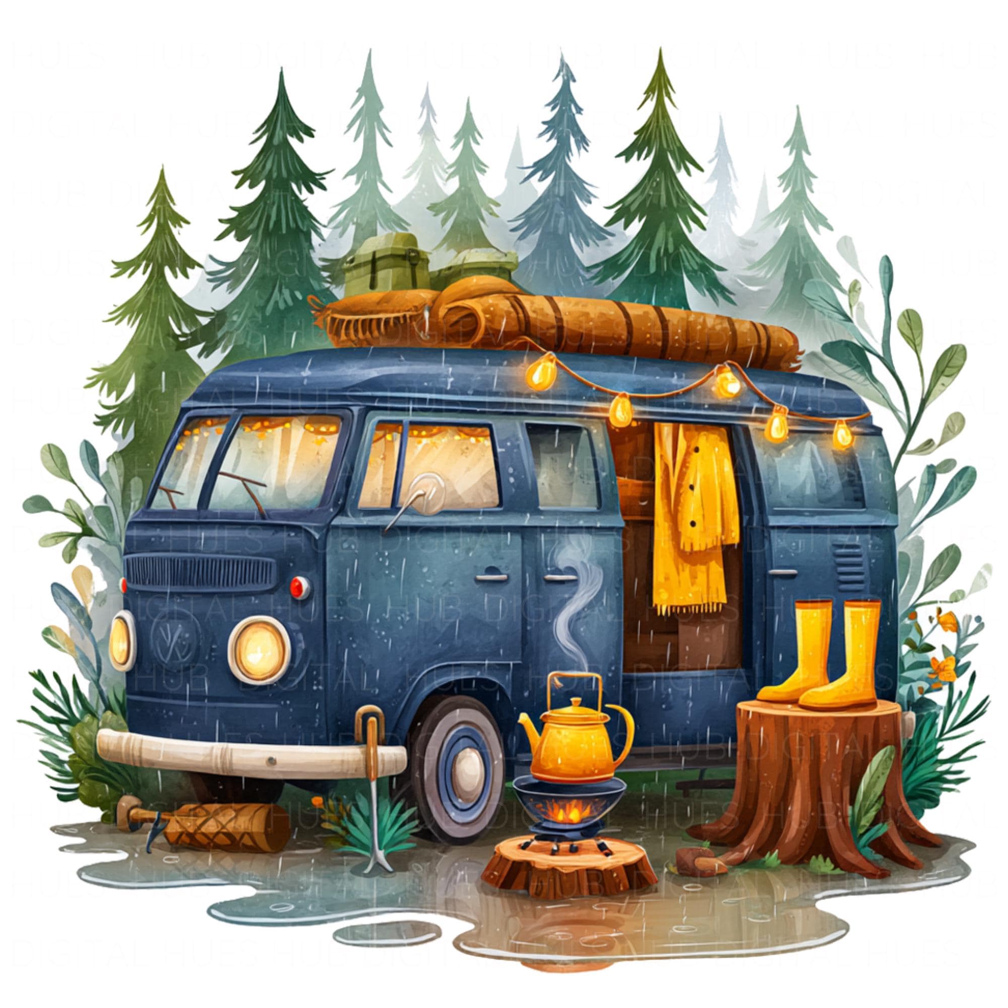 10 Camping Van Clipart Watercolor Outdoor Nature Adventure Traveling ...