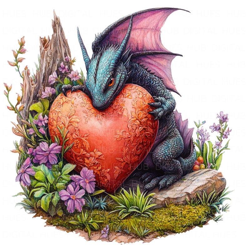 19 Valentine Dragon Clipart: Watercolor Animal Lover JPEG, Whimsical ...