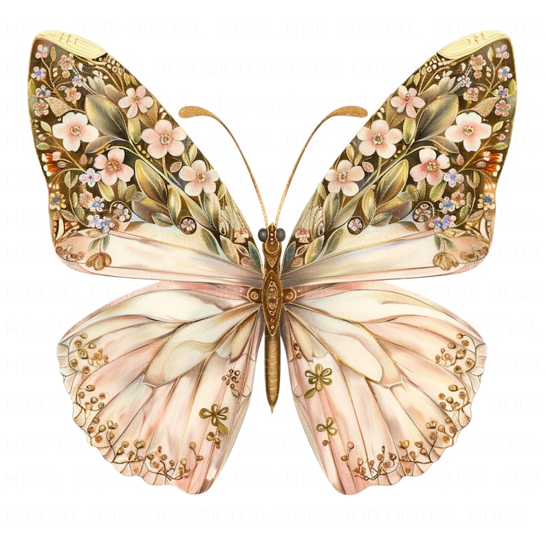 10 Floral Butterfly Clipart Bundle Watercolor Boho Butterfly Clipart ...