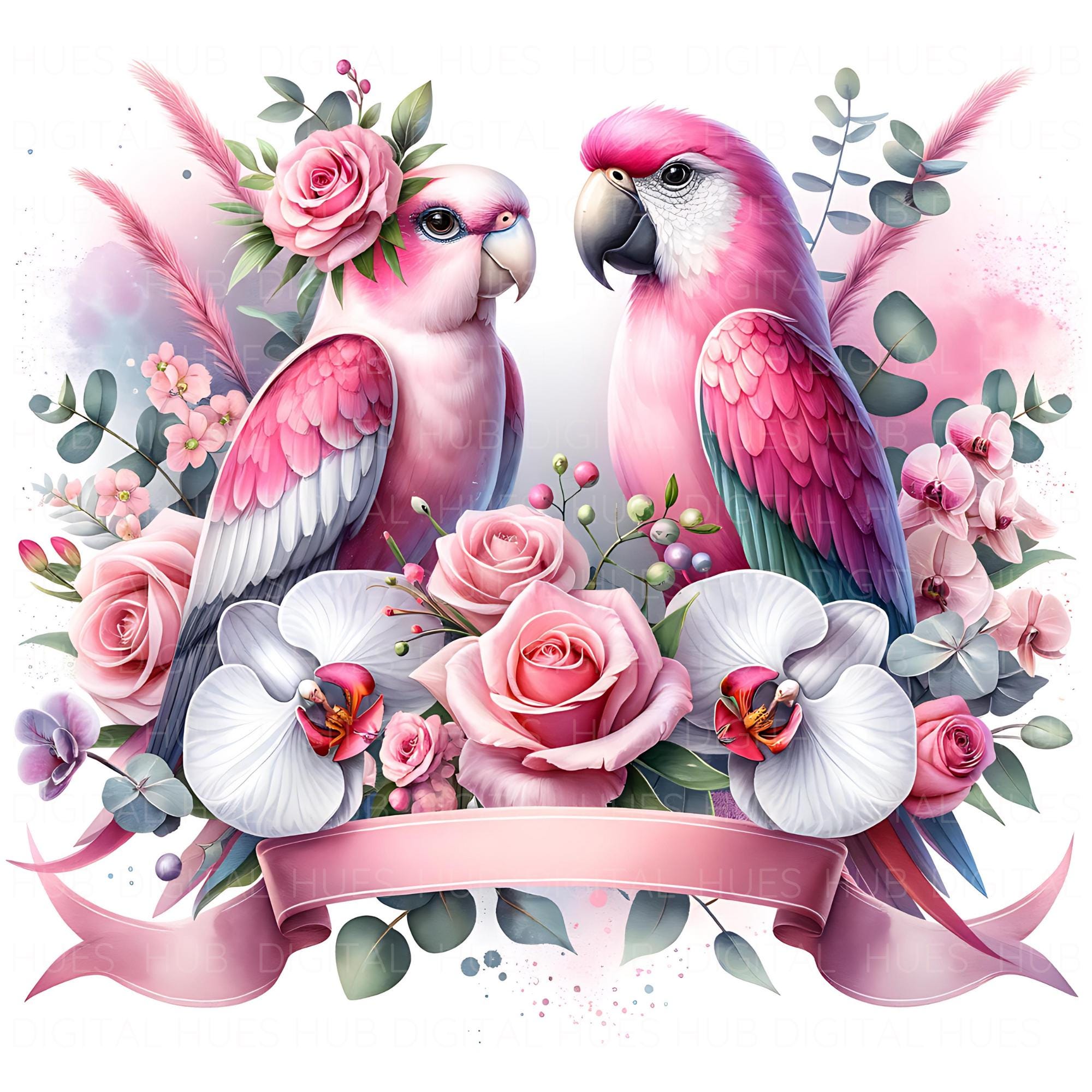 10 Cute Love Bird Banner Clipart Watercolor Romantic Valentine Bird ...