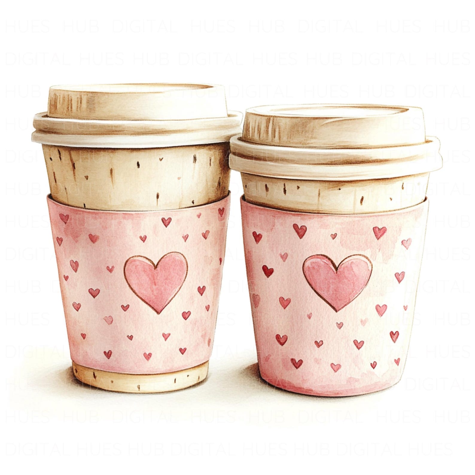 10 Pink Valentine Coffee Cups Clipart Watercolor Coffee Lover Printable ...