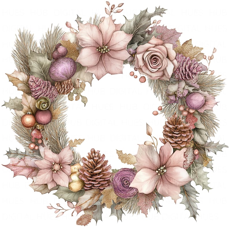 13 Chic Christmas Wreath Clipart Bundle Watercolor Winter Wreath ...