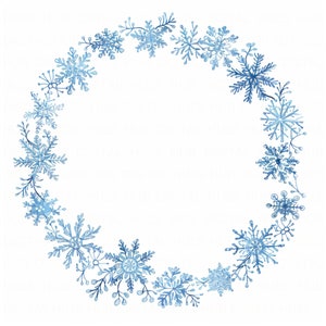 16 Blue Snowflakes Wreath Clipart Watercolor Winter Christmas Wreath ...