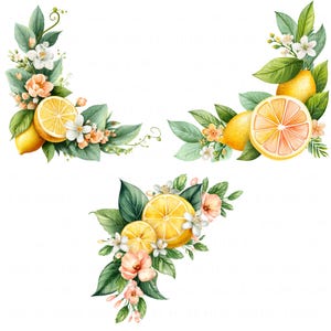 17 Lemon Border Clipart Watercolor Mediterranean Decor Lemon Garland ...