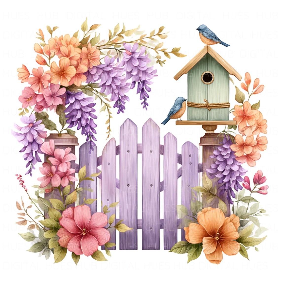 18 Wooden Garden Gate Clipart Watercolor Vintage Flower Gates Spring ...