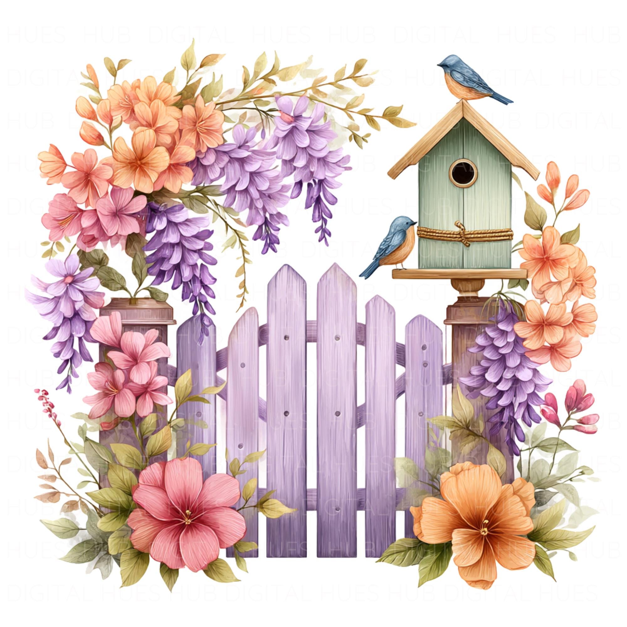 18 Wooden Garden Gate Clipart Watercolor Vintage Flower Gates Spring ...