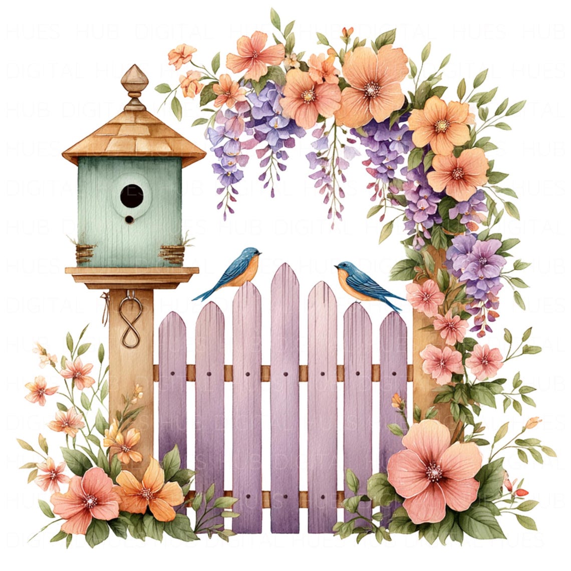 18 Wooden Garden Gate Clipart Watercolor Vintage Flower Gates Spring ...
