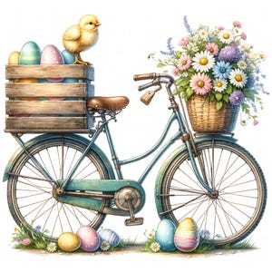 14 Easter Bicycle Clipart Watercolor Easter Spring Art Printable High ...