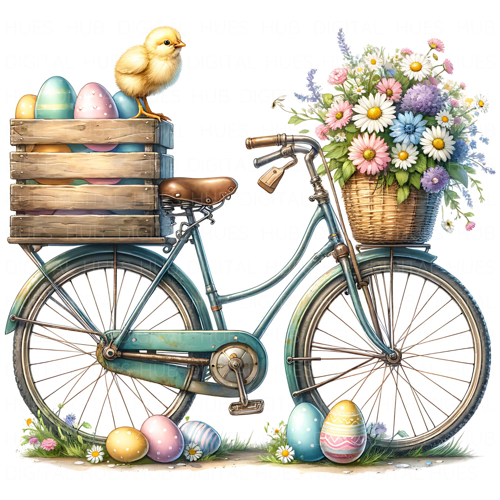14 Easter Bicycle Clipart Watercolor Easter Spring Art Printable High ...