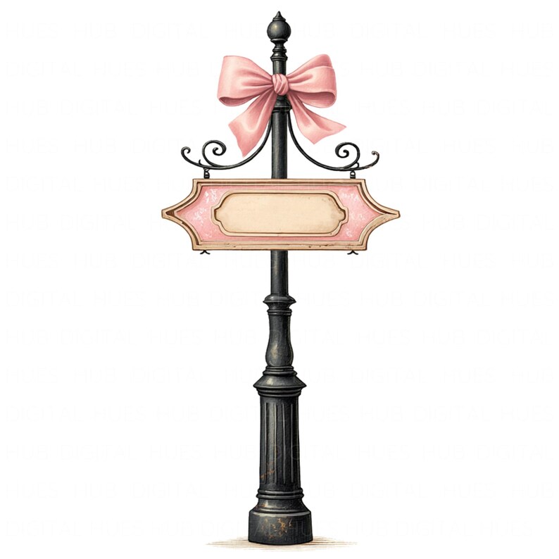 11 Pink Hanging Sign Clipart Watercolor Vintage Wrought Iron Road Sign ...