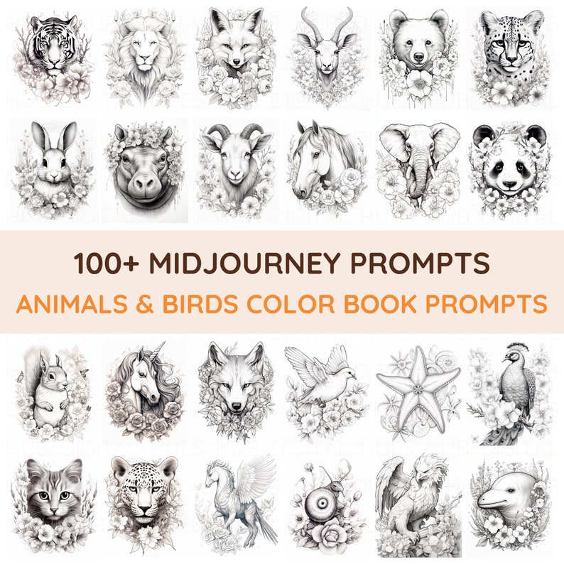 Midjourney Prompts for Coloring Page Animals & Birds Midjourney Prompt ...