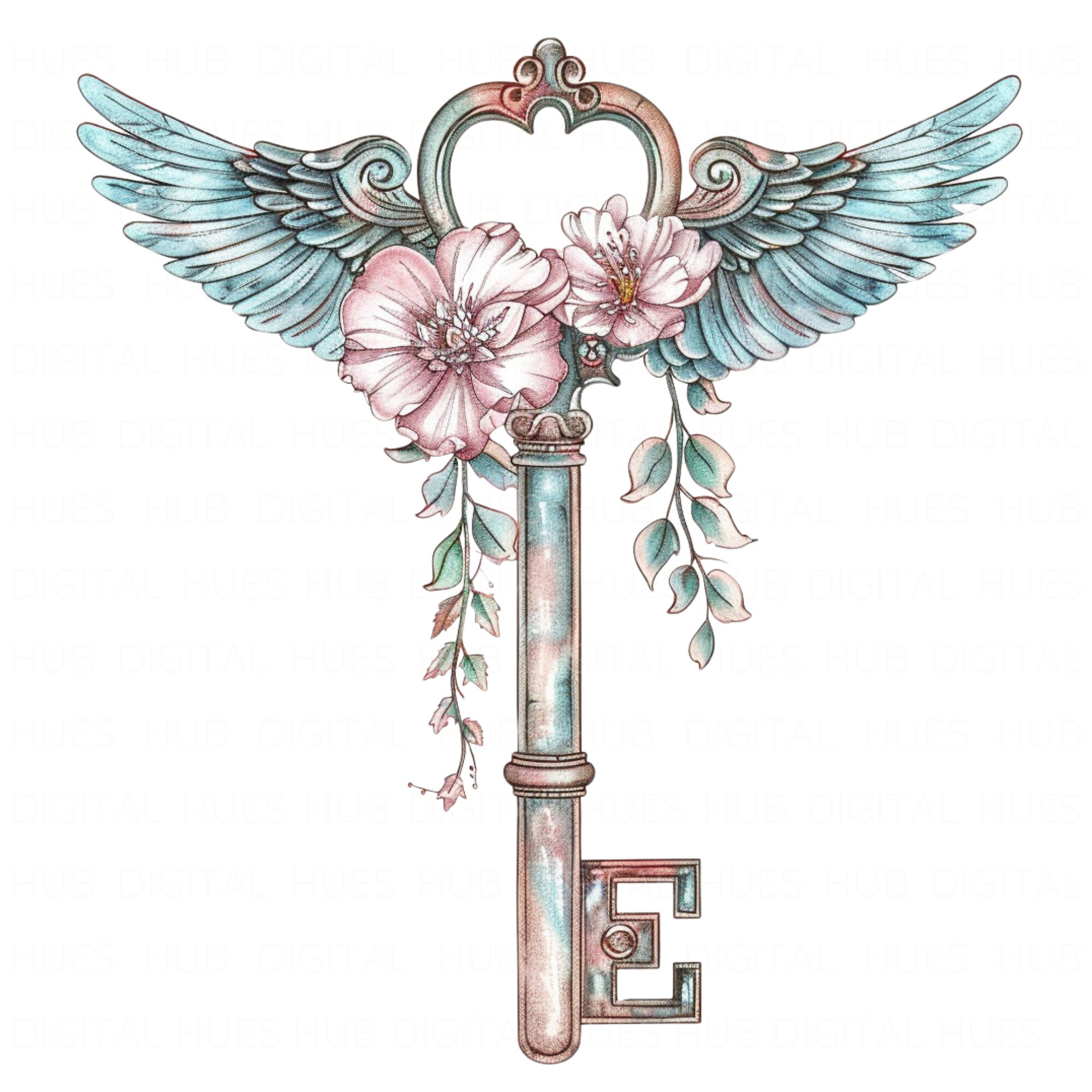 13 Floral Magic Key Clipart Watercolor Fairy Key Fantasy Clipart ...