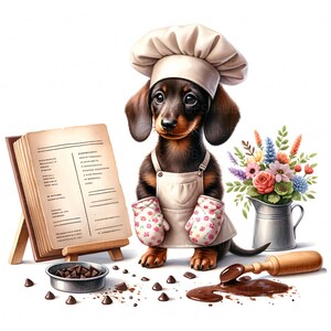 12 Cute Chef Dog Clipart Watercolor Baker Dog Art Kitchen Home Decor ...