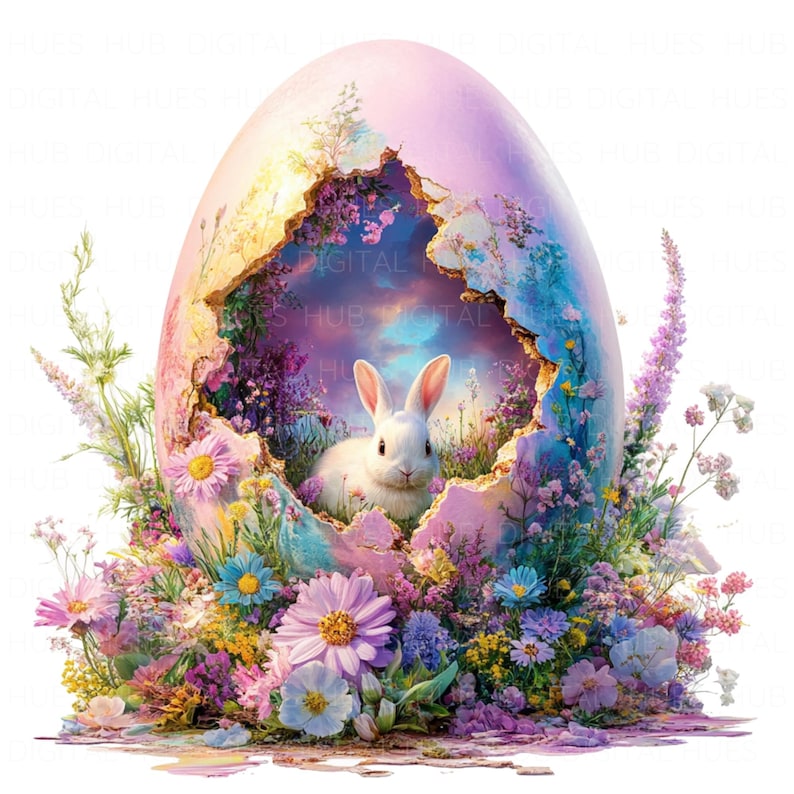 11 Easter Bunny in Easter Egg Clipart Watercolor Pastel Bunny Rabbit ...