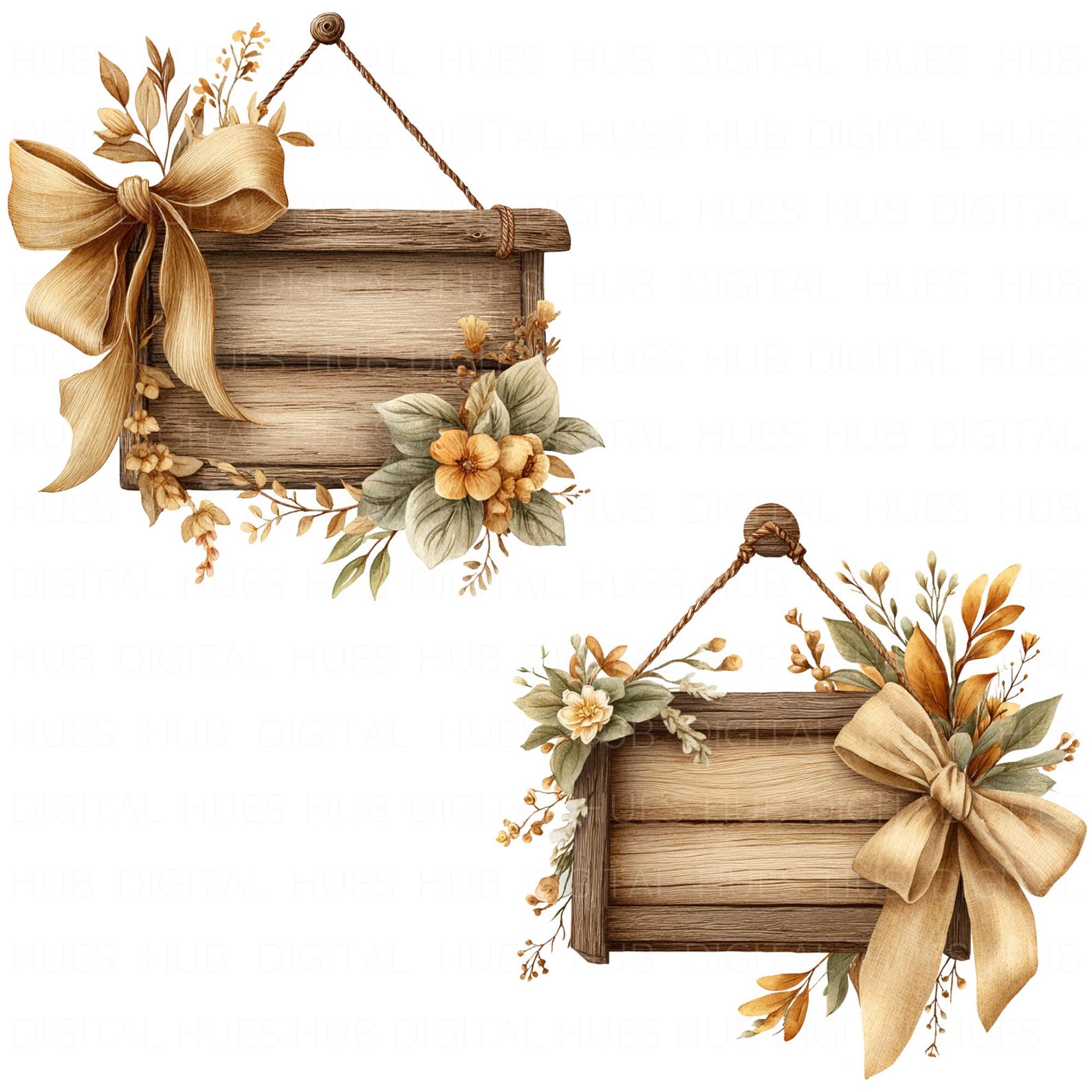 17 Rustic Wooden Sign Bow Clipart Watercolor Vintage Hanging Garden ...