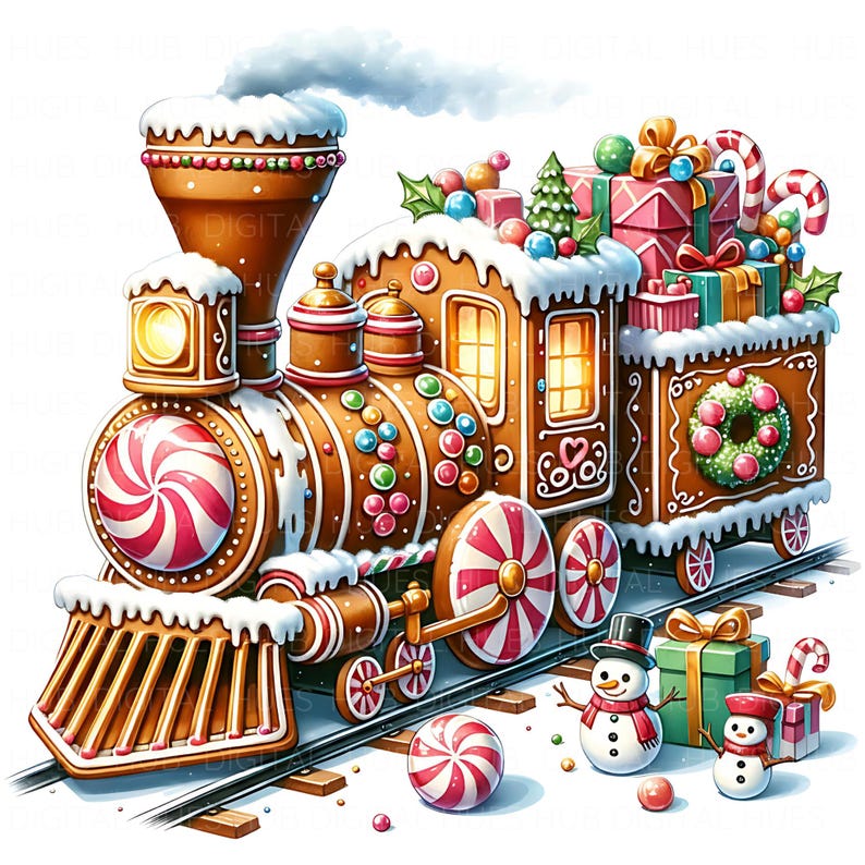 10 Gingerbread Train Clipart: Watercolor Christmas Holiday Cookie ...
