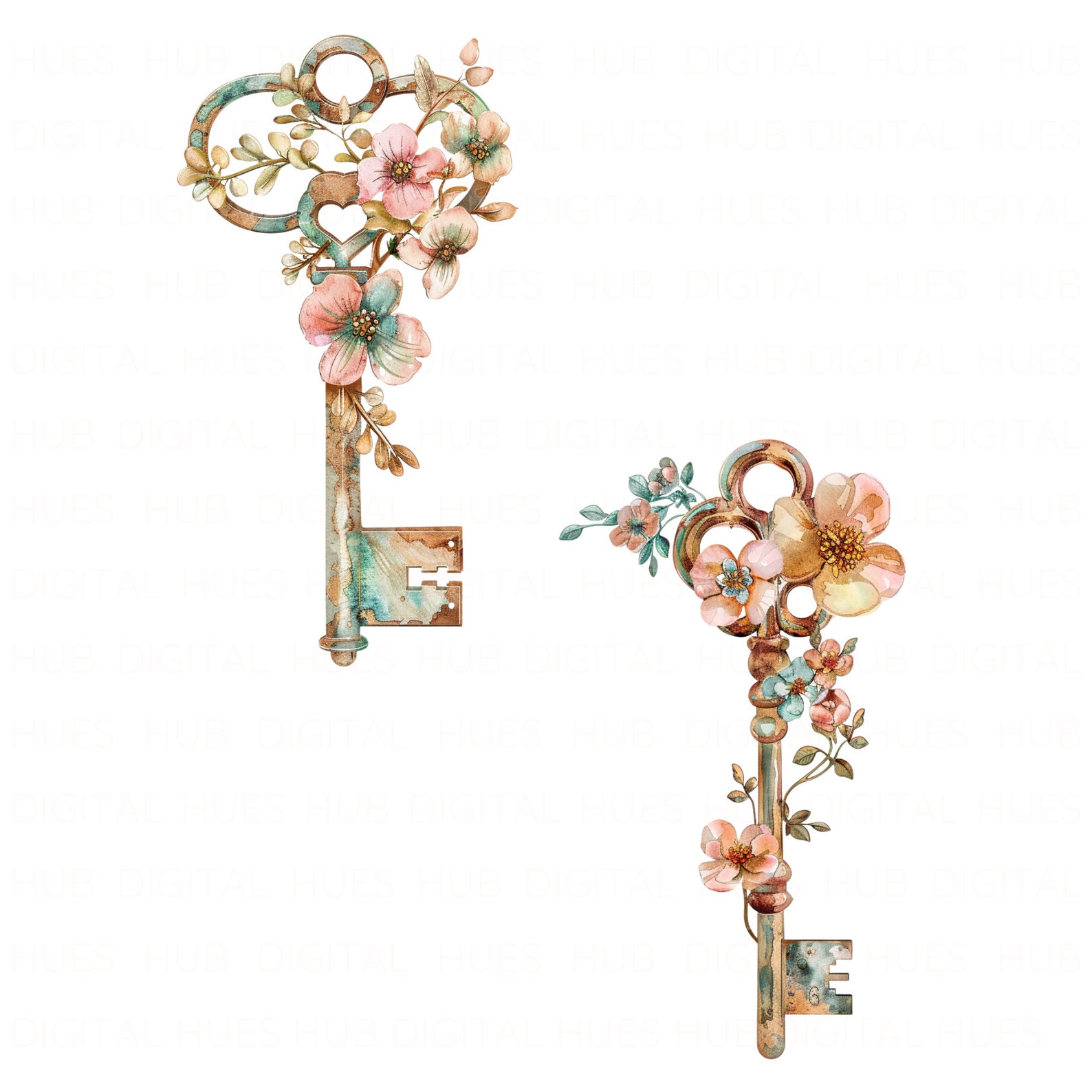 13 Floral Key Clipart Watercolor Fairy Key Art Fantasy Clipart ...