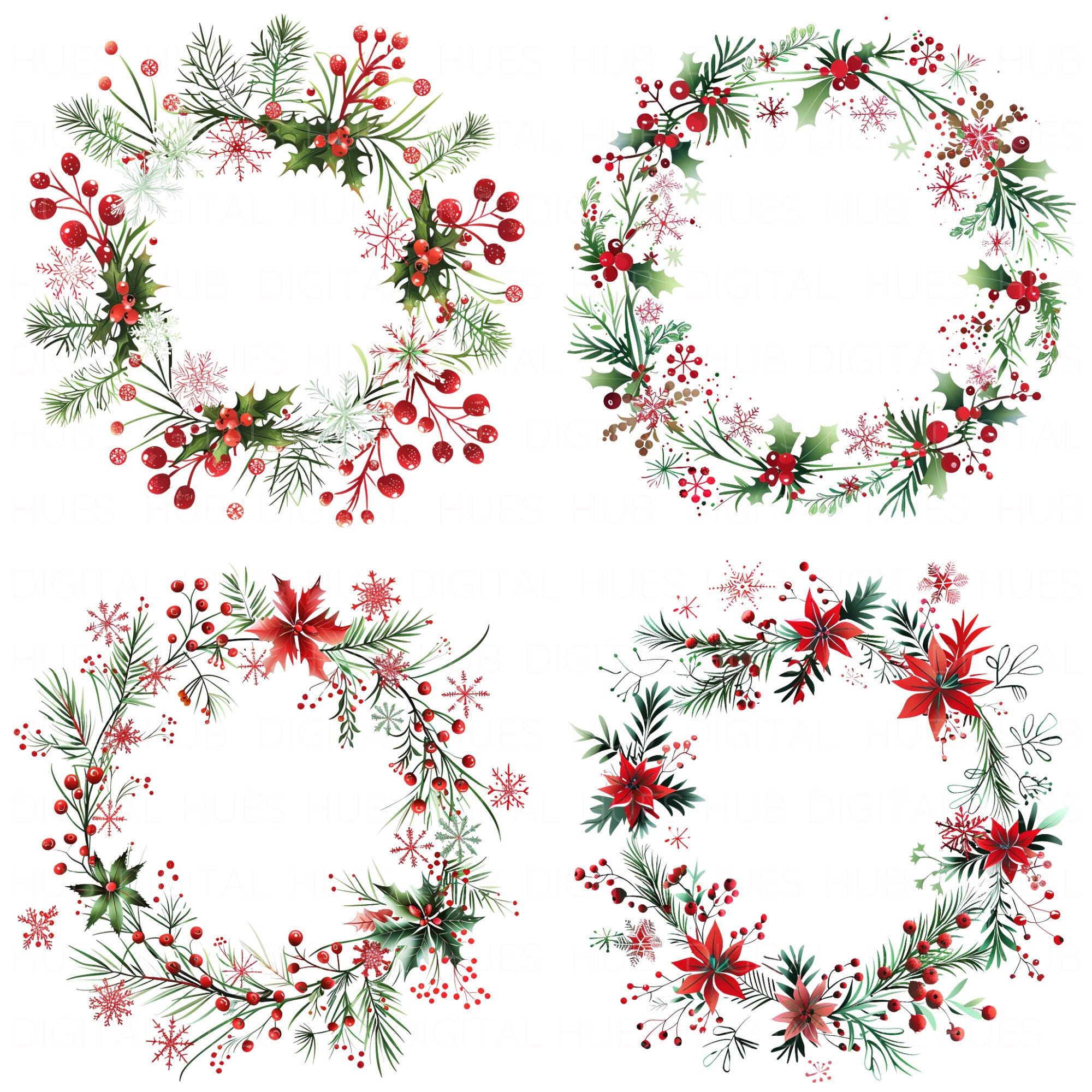 12 Christmas Wreath Set2 Clipart Bundle Watercolor Winter Wreath ...
