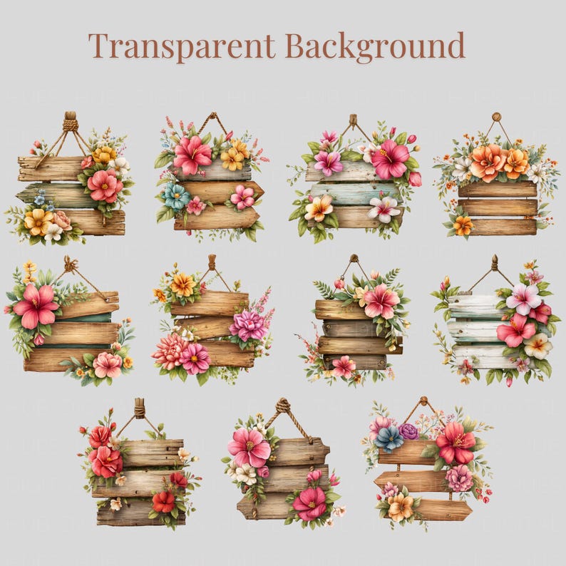 11 Floral Wooden Sign Clipart Watercolor Vintage Hanging Garden Sign ...