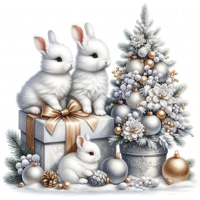 Christmas White Rabbit Cards - Etsy UK