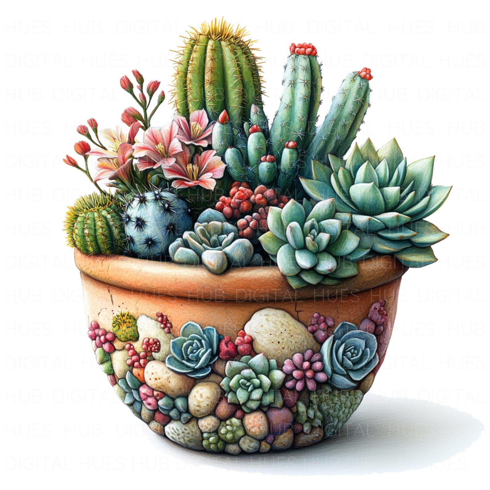 13 Succulent Pot Clipart Watercolor Potted Indoor Cactus Succulent ...