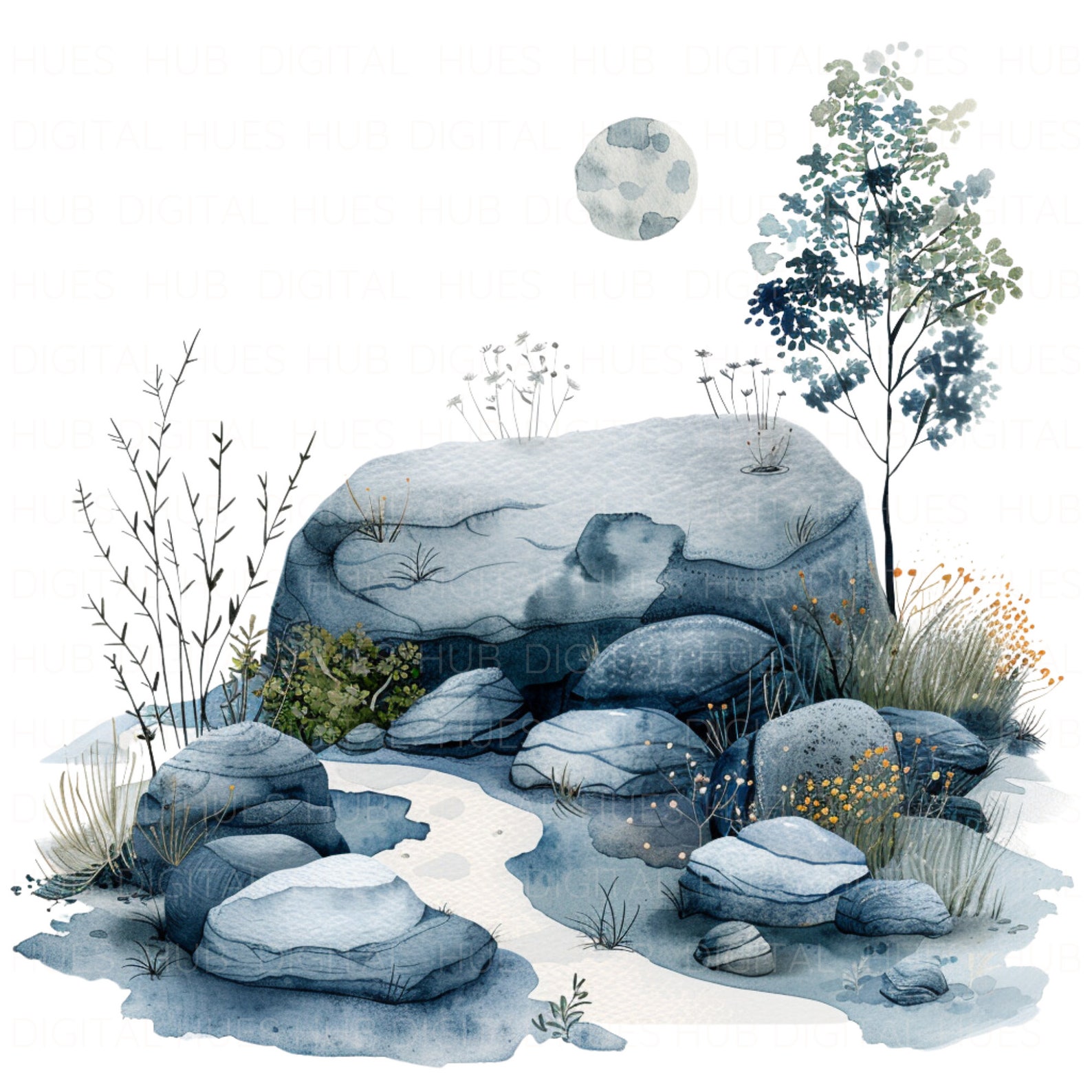 15 Rock Garden Clipart Bundle Watercolor Rock Clipart Printable High ...