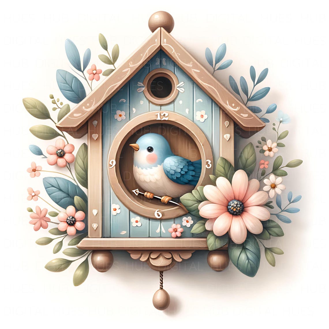10 Floral Cuckoo Clock Clipart Watercolor Vintage Wall Clock Art ...