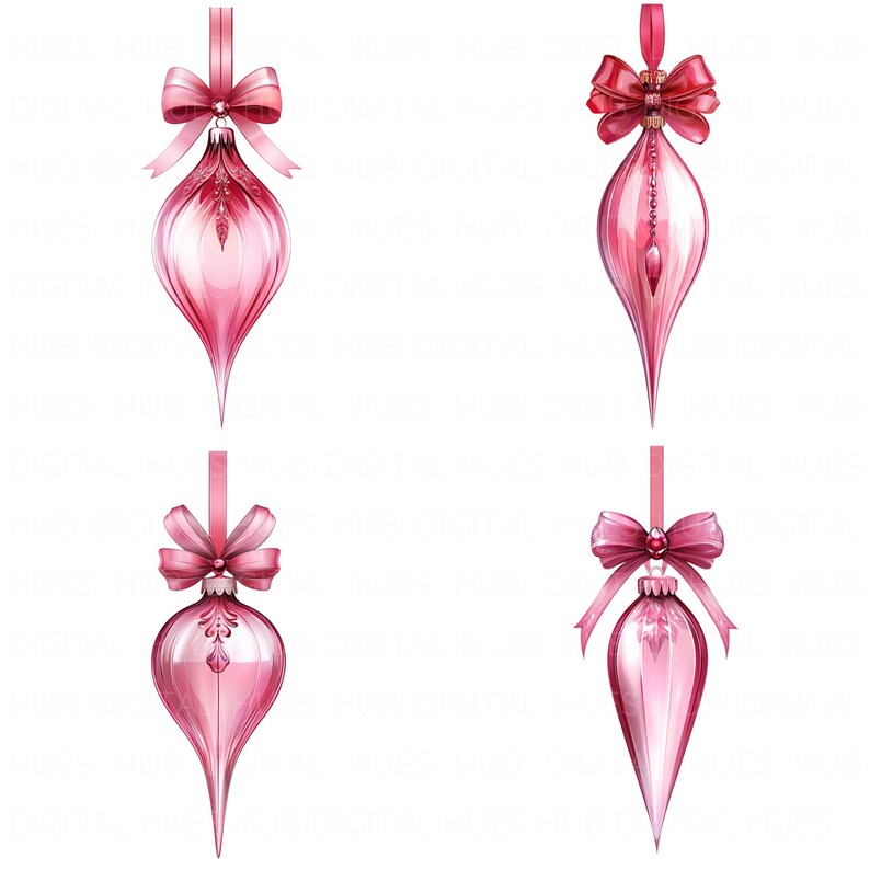 15 Pink Christmas Bauble Clipart Set 2 Watercolor Festive Vintage ...