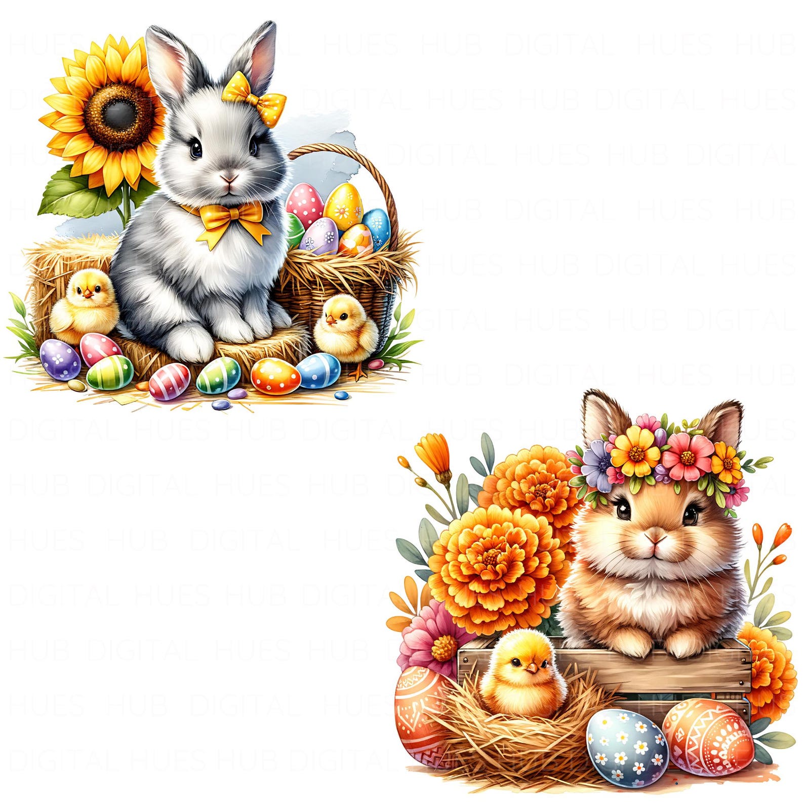 13 Easter Bunny With Chick Clipart Watercolor Easter Spring Art ...