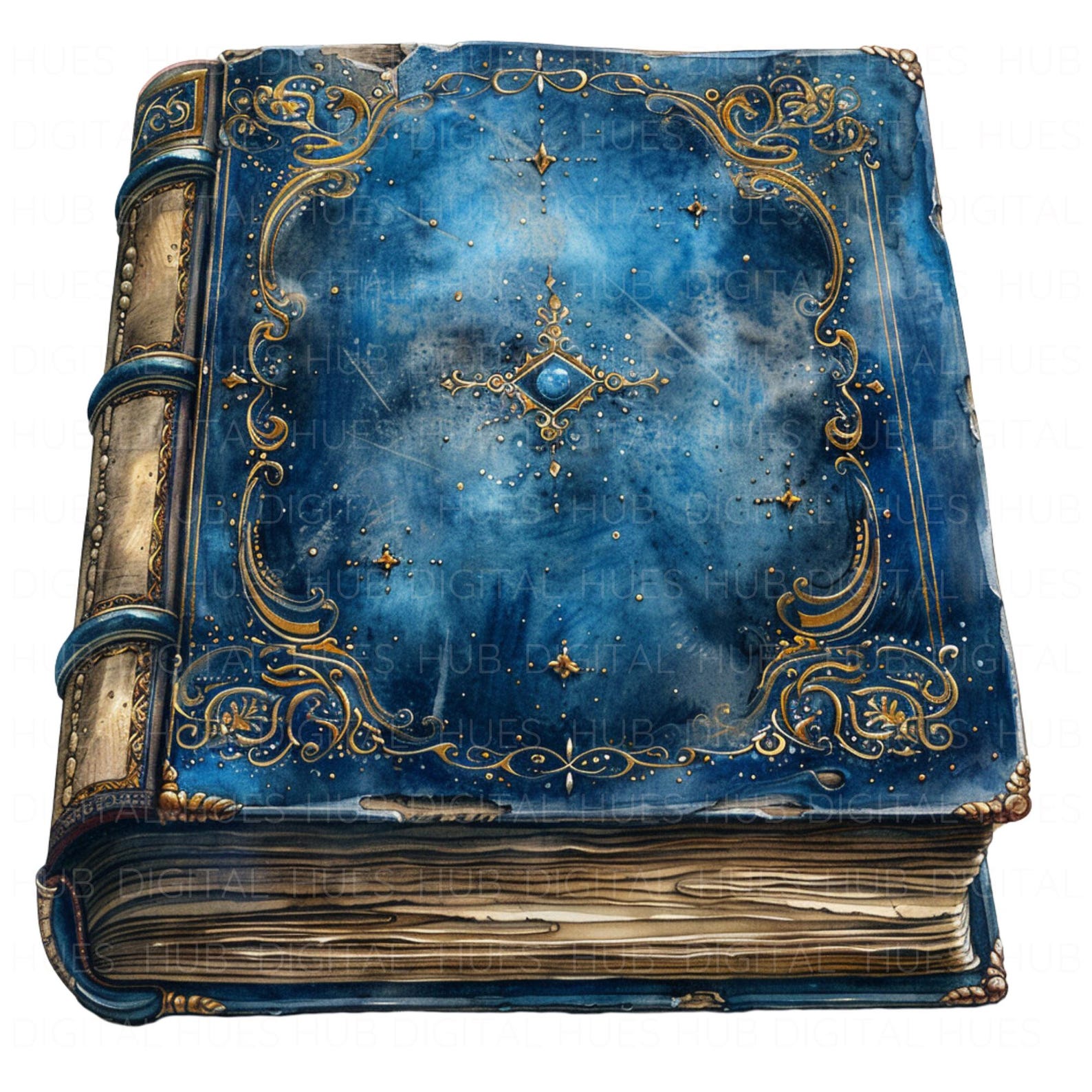 10 Blue Magic Book Clipart Watercolor Old Book Pile Fantasy Clipart ...