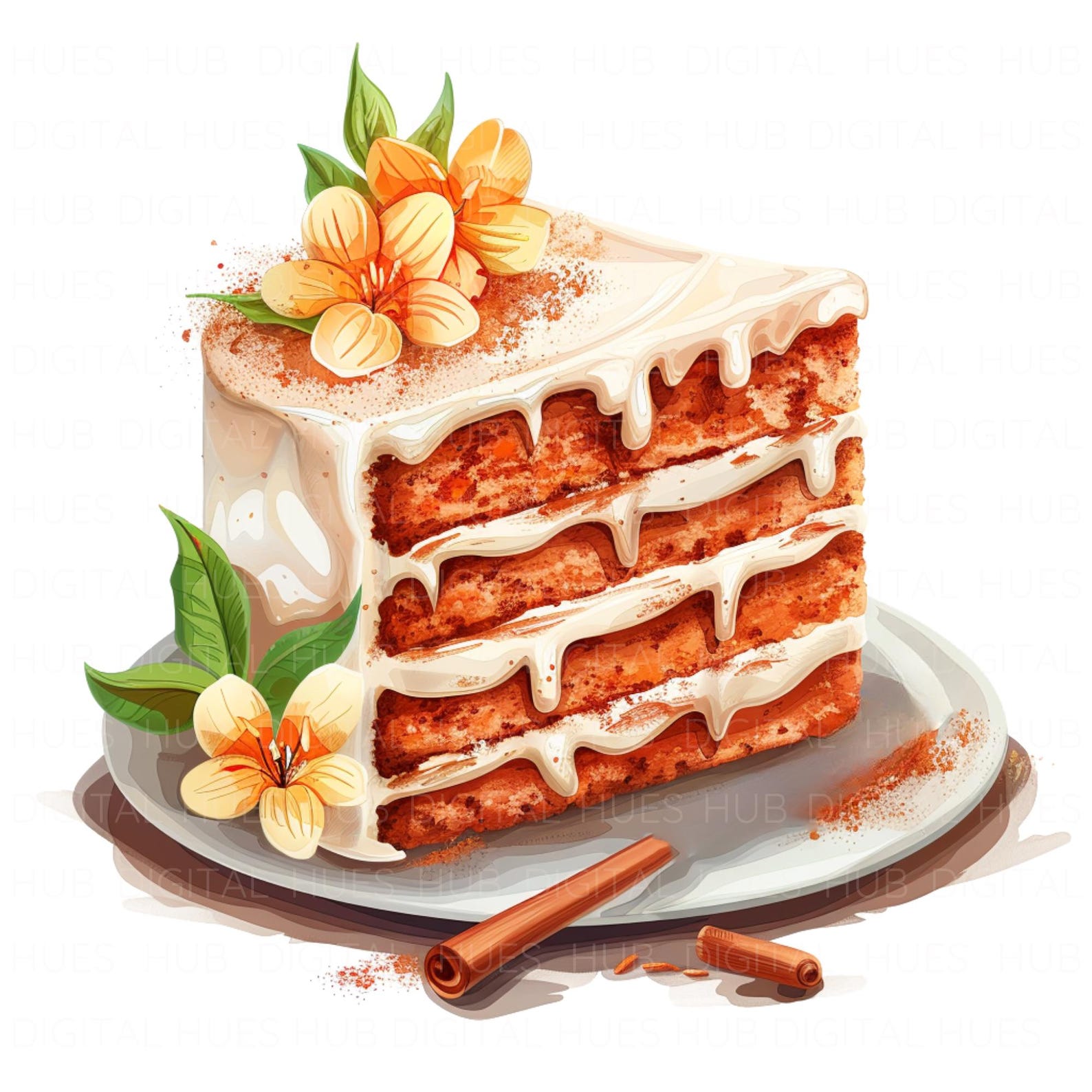 10 Carrot Cake Clipart Watercolor Cake Slices Food Menu Graphic ...