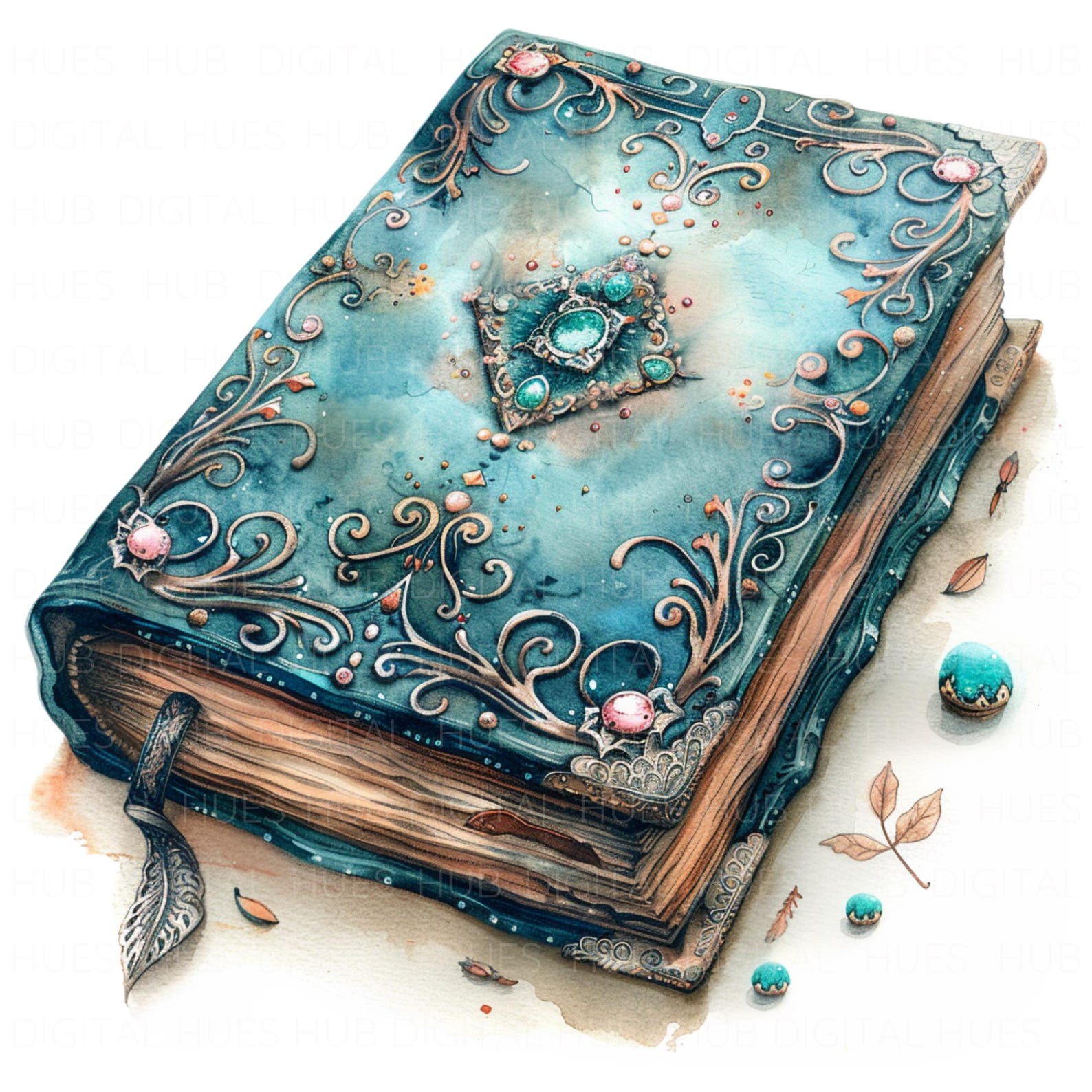 14 Green Magic Book Clipart Watercolor Old Book Pile Fantasy Clipart ...