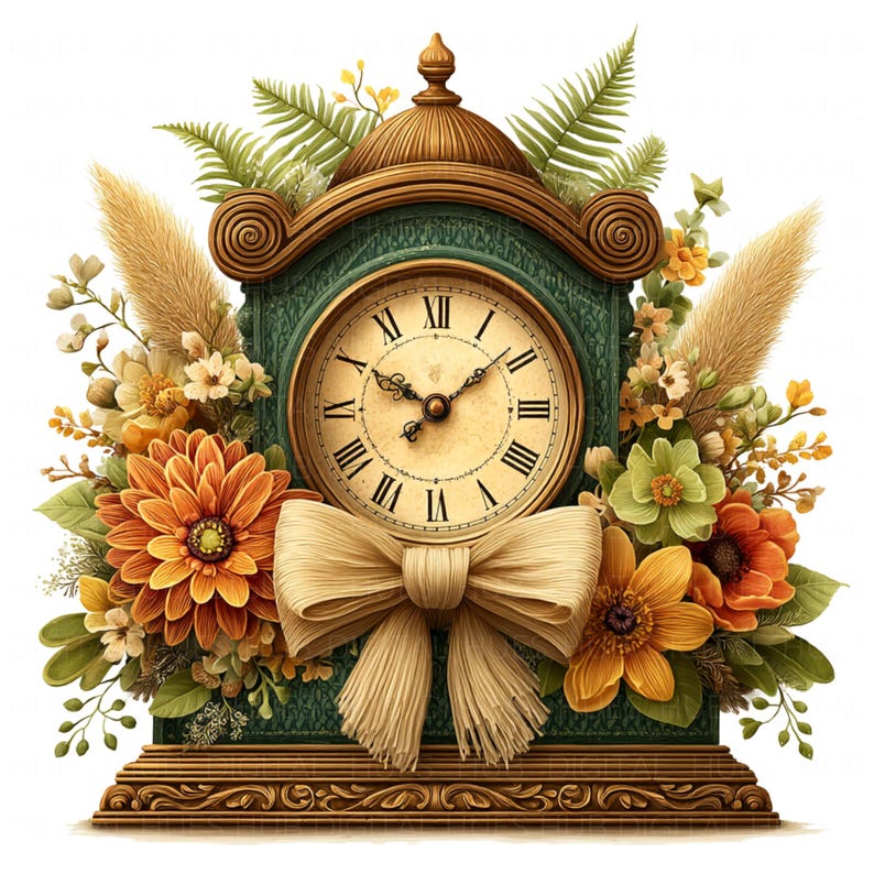 13 Floral Vintage Clock Clipart Watercolor Antique Mantel Clock Wall ...