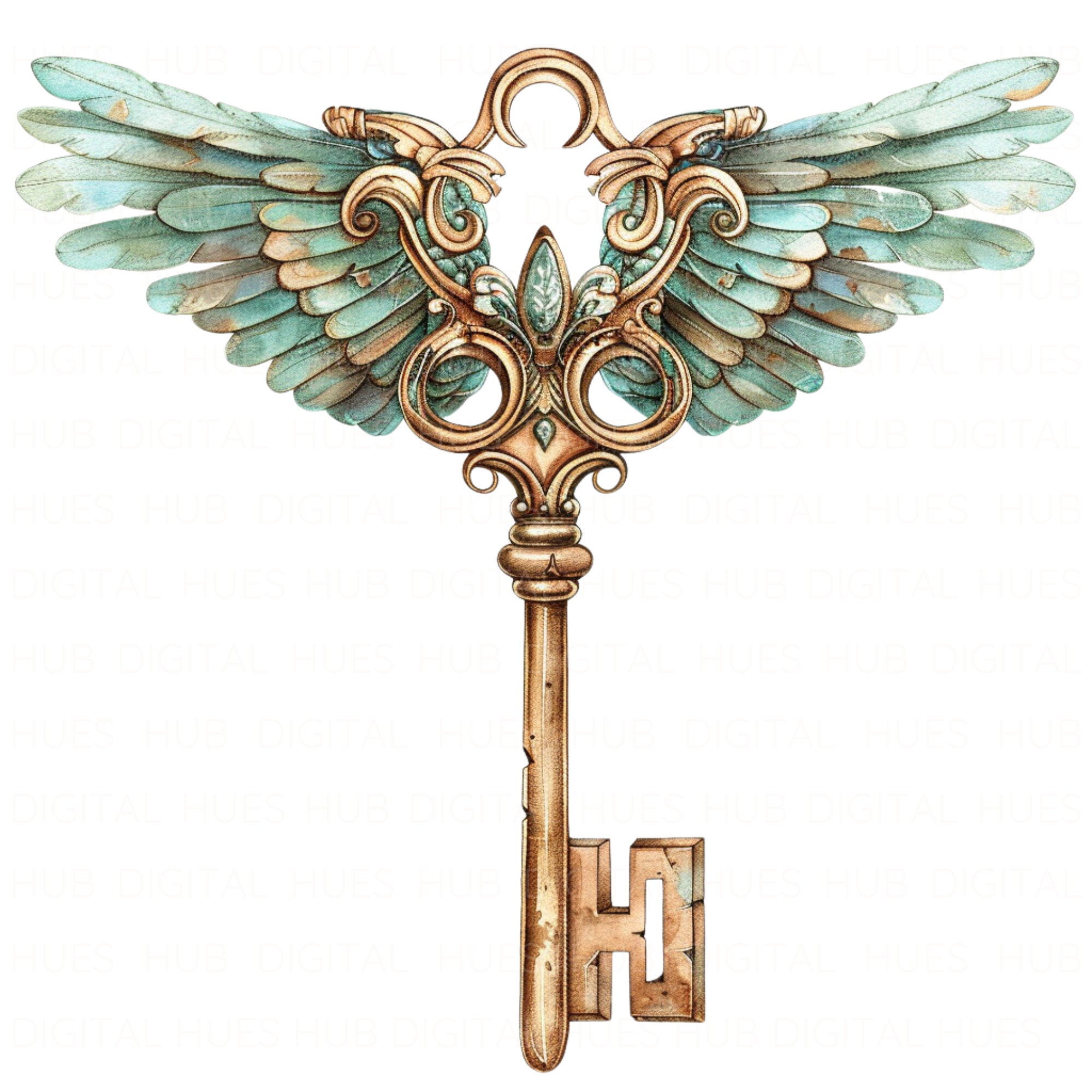 12 Magic Key With Wings Clipart Watercolor Fairy Key Fantasy Clipart ...